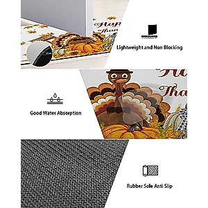 KITHOME Bath Mat for Bathroom Non Slip Thanksgiving Farm Turkey Pumpkin Sunflowers Diatomaceous Earth Bath Mats Highly Absorbent Door Mat Diatom Mud Washable Bathroom Mat for Tub Shower 16x24 Inch