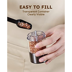 Sangcon Electric Salt and Pepper Grinder Set - USB Rechargeable - Automatic Black Pepper & Sea Salt Spice Mill - Adjustable Coarseness - One Hand Operation - LED Light Refillable - Metallic Gunmetal