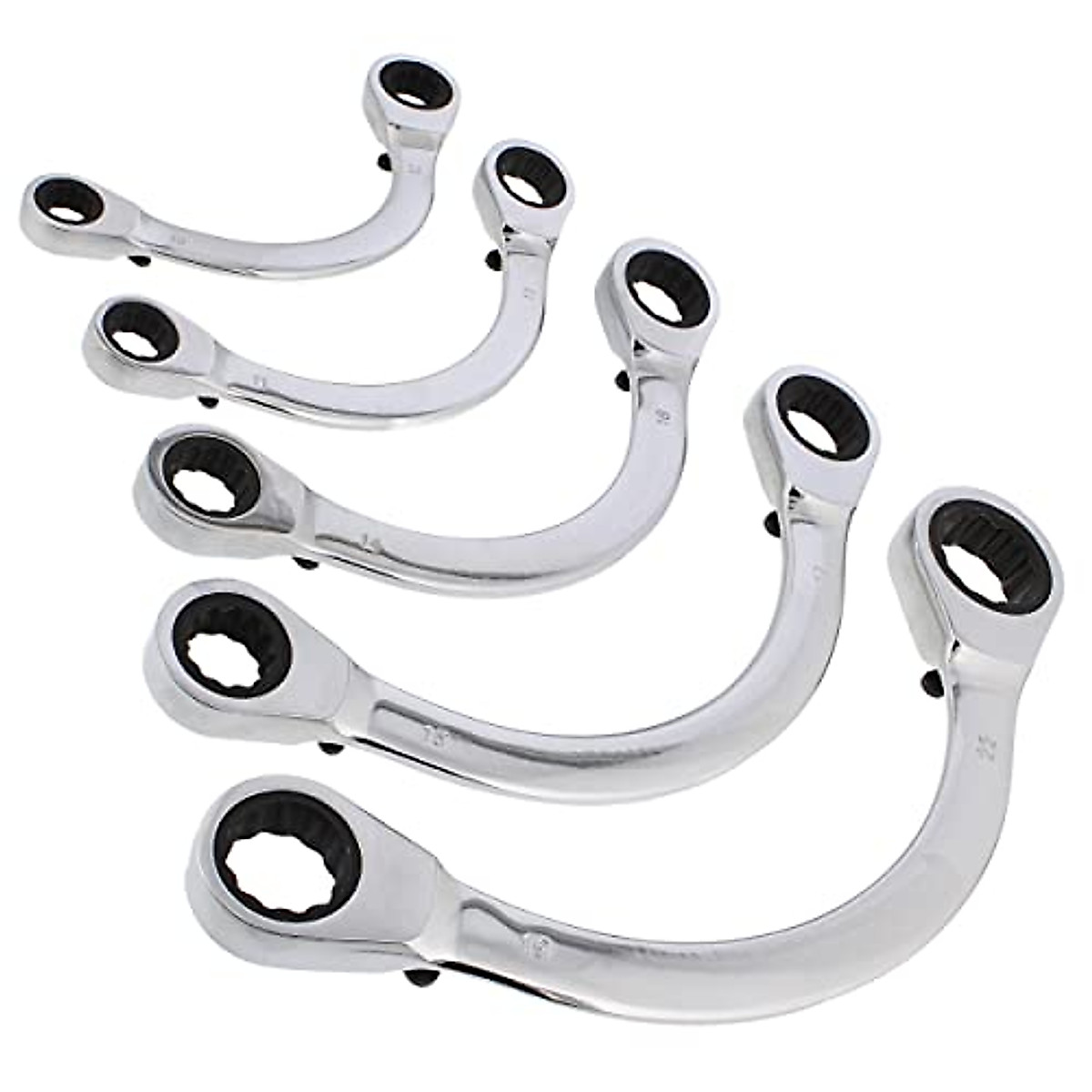 ABN Double Box Ratcheting Wrench Set - 5pc Half-Moon Shaped Metric Wrench Set Double Ended Wrench Set from 10 to 22mm