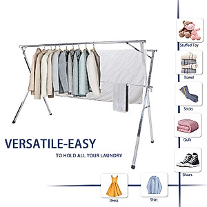 RSYEKU 79 Inches Clothes Drying Rack Outdoor,Stainless Steel Laundry Drying Rack Clothing Foldable & Collapsible Heavy Duty Garment Rack for Indoor Outdoor with Windproof Hooks