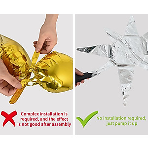 Toniful 4 Pcs 22inch 4D Silver Starburst Cone Mylar Balloons 14Point Star Balloons Explosion Star Foil Balloons for Party Supplies Backdrop Christmas,New Year,Birthday, Wedding,Photo Booth Ornament