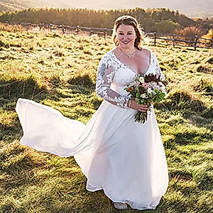 Findlovewedding Wedding Dresses for Bride 2023 with Lace Appliques Chiffon A Line Women Dress Long Sleeves Beach Bride Dress US4 Ivory