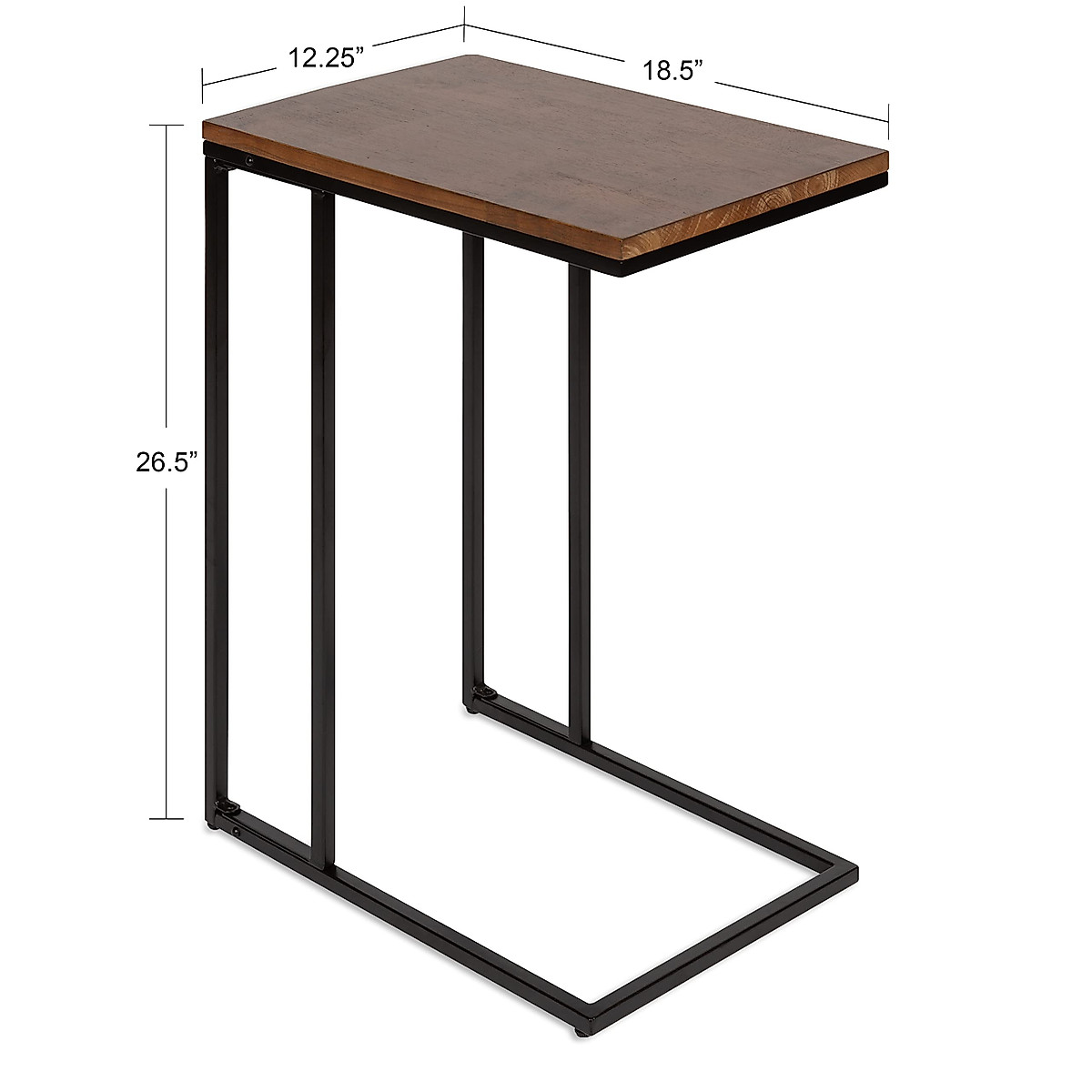 Kate and Laurel Lockridge Modern C-Shape End Decorative Minimalist Accent Table for Storage and Display, 19 x 12 x 27, Walnut Brown and Black