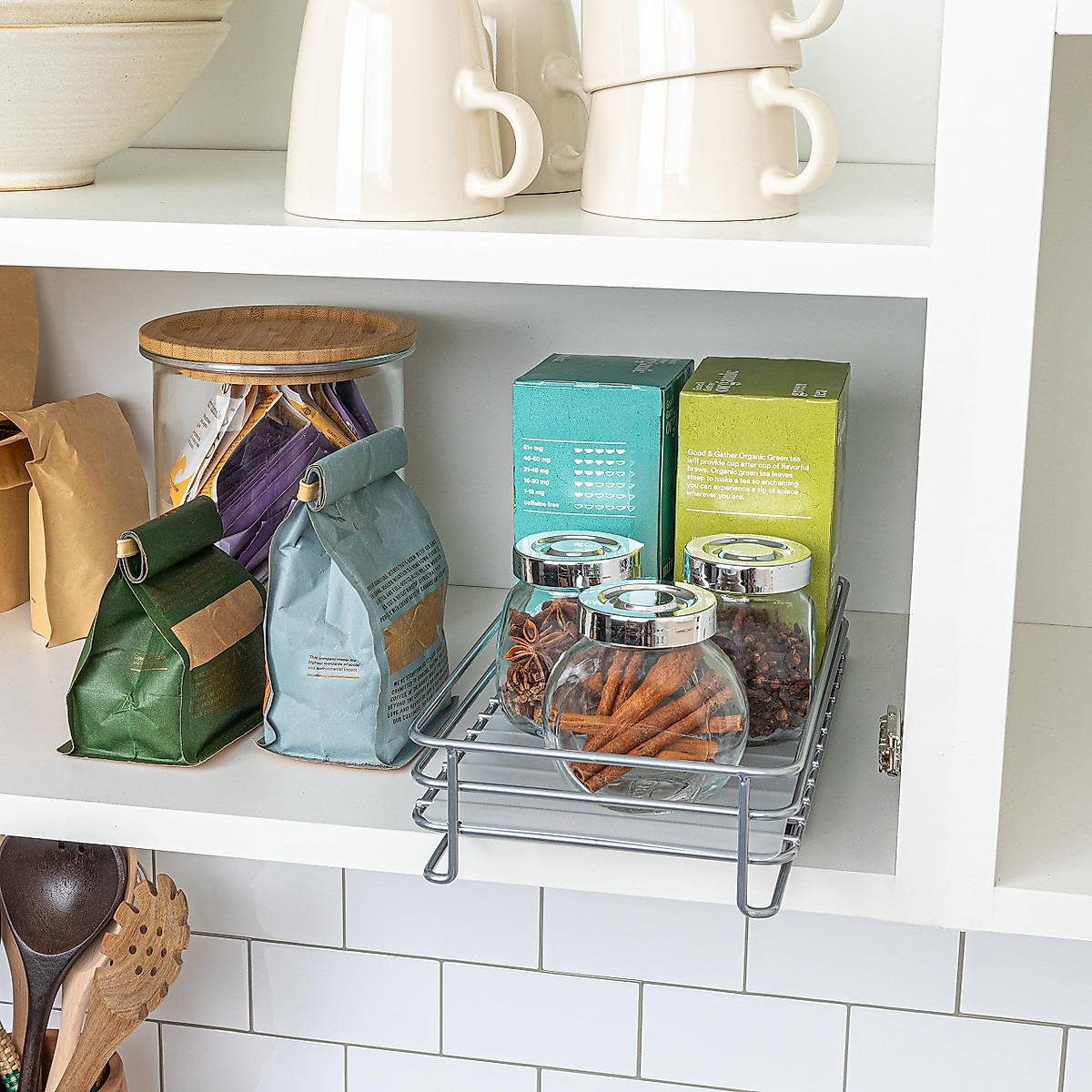 Household Essentials Nickel Glidez Brushed Pull Out Spice Rack Organizer, 6 Inches Wide, 6"