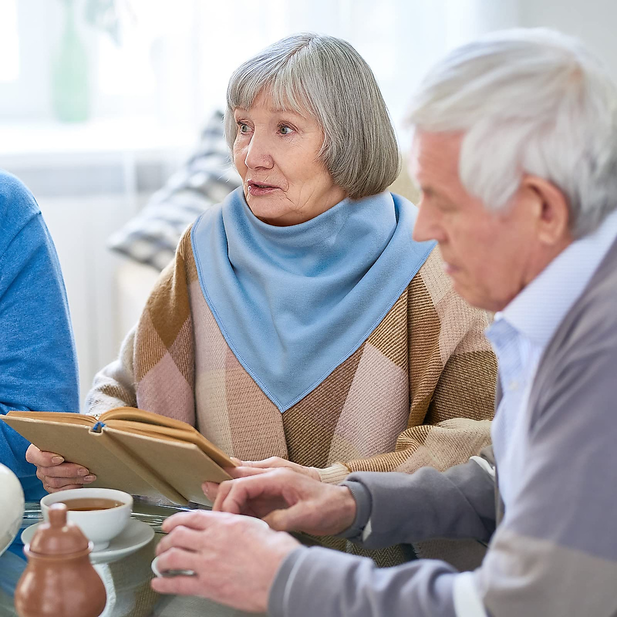 Adult Drool Bib for Special Needs, 3 Pk Soft Absorbent Large Bandana Bibs Set for Kids 4+, Men Women, Teens & Adults, Special need bibs for Teens, Washable adult drool bibs 3 Blues Combo