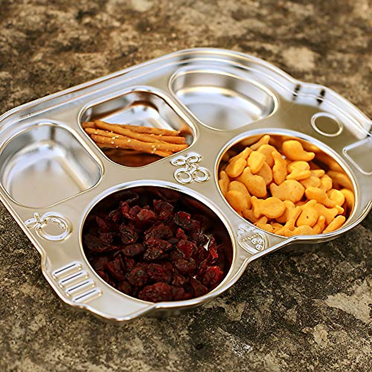 Innobaby Stainless Bus Plate with Airtight Sectional Lid, The Original, Leak-Resistant Divided Platter, Mom Invented Fun Shape Plate Din Din SMART for Babies, Toddlers and Kids, BPA Free Plate, Orange