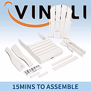 VINGLI Plastic Folding Adirondack Chair with Cup Holder, 100% Recyclable Waterproof HDPE Material, Comfortable 380lb Weight Capacity for Outdoor Pool Patio Lounge Chair Lawn Furniture Firepit (White)