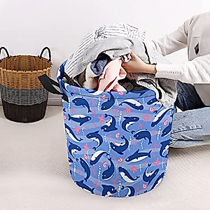 Cute Sharks Large Laundry Basket Hamper Bag Washing with Handles for College Dorm Portable