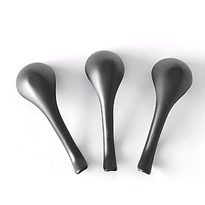 Lucky Star Melamine Japanese Ramen Vietnam Pho Noodle Soup Serving Spoons Utensil, 6.5” Length, Black (48)