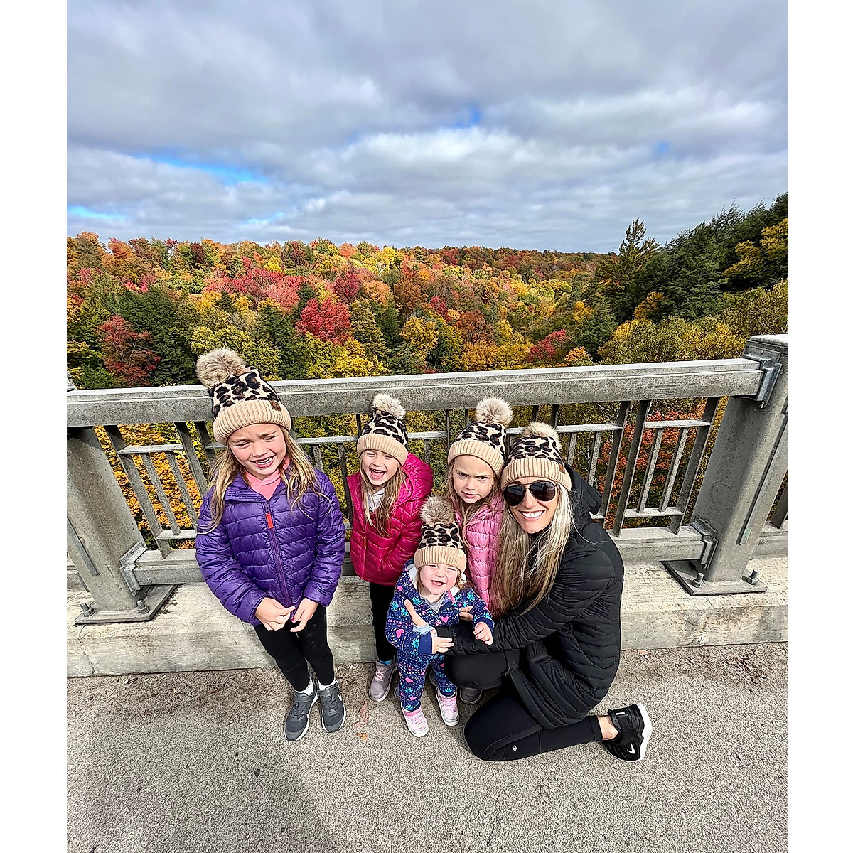 Funky Junque Matching Adult Toddler Infant POM Hat - Adult/Toddler (Single POM)/Infant (Double POM) - Leopard - Latte