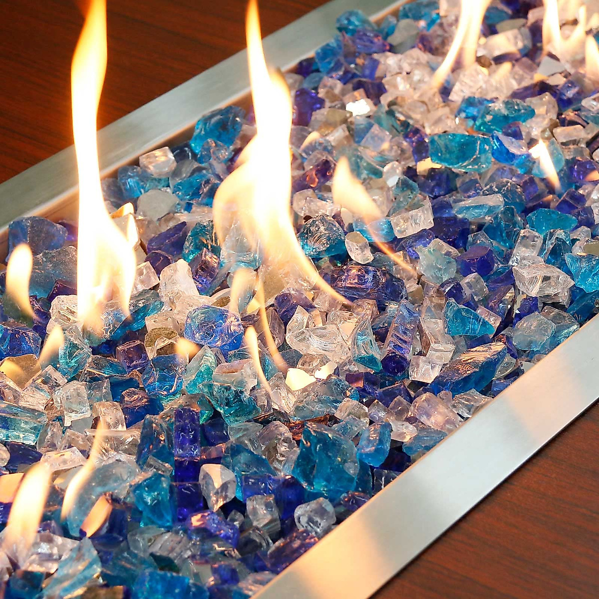 Grisun Fire Glass for Fire Pit, 1/2 Inch Mix 20 Pounds High Luster Reflective Tempered Glass Rocks for Natural or Propane Fireplace, Safe for Outdoors and Indoors Firepit Glass