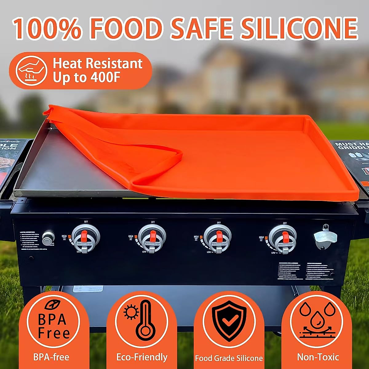 Wrpaulk 22" Silicone Griddle Mat Cover for Blackstone,Full Coverage Food Grade Griddle Grill Mat,Protects Grill Year-Round from anmial,Debris and Rust,Color:Orange