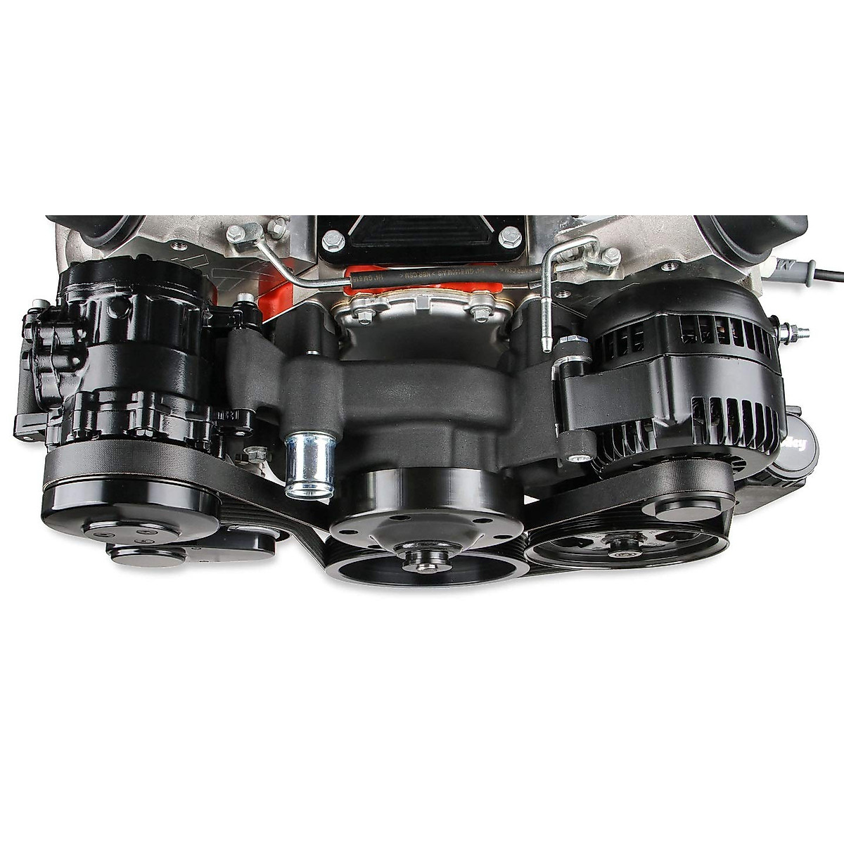 NEW HOLLEY BLACK PREMIUM MID-MOUNT LS7 COMPLETE ACCESSORY SYSTEM W/ SD7 A/C COMPRESSOR,ALTERNATOR,P/S PUMP,TENSIONER,SFI CERTIFIED DAMPER W/BILLET CRANK PULLEY,COMPATIBLE WITH GM LS ENGINES