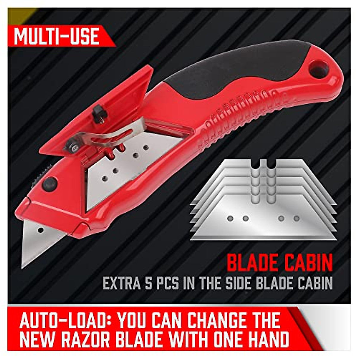 Heavy Duty Box Cutter - Retractable Utility Knife with Spare Blades, Ergonomic Design, Built-In Storage, Safe Lock System, Ideal for Cardboard, Paper, Thin Plastic Cutting - Razor Knife Boxcutter