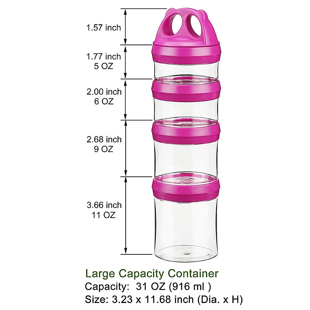 BeneLabel Stackable Food Storage Containers for Formula Travel Container for Storing Milk, Protein Powder, Snacks, Travel Items, BPA Free(Red, 31oz)