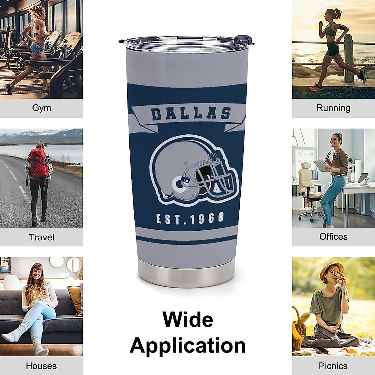 Custom Dallas Tumbler 20oz Stainless Steel with Lid & Straw Personalized Football Fans Gifts for Women Men Travel Cup Insulated Tumbler Add Name Number
