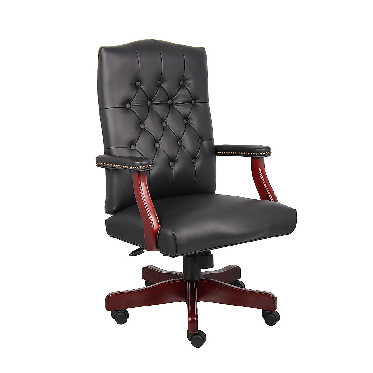 Boss Office Products Classic Executive Caressoft Chair with Mahogany Finish in Black
