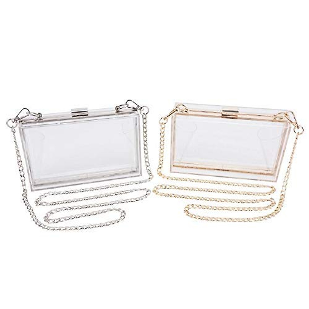 Women cute clear acrylic clutch purse stadium approved box bag with gold & silver chain strap