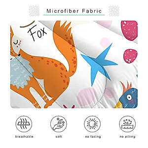 EDGZKO Comforter Set Cartoon Animals: Twin Size Cute Bedding Set for Kids Teen Girls Toddler Boys Kawaii Fox Bear Lion Flowers Soft Quilt Duvet Bed Sets 1 Comforter & 1 Pillow Case