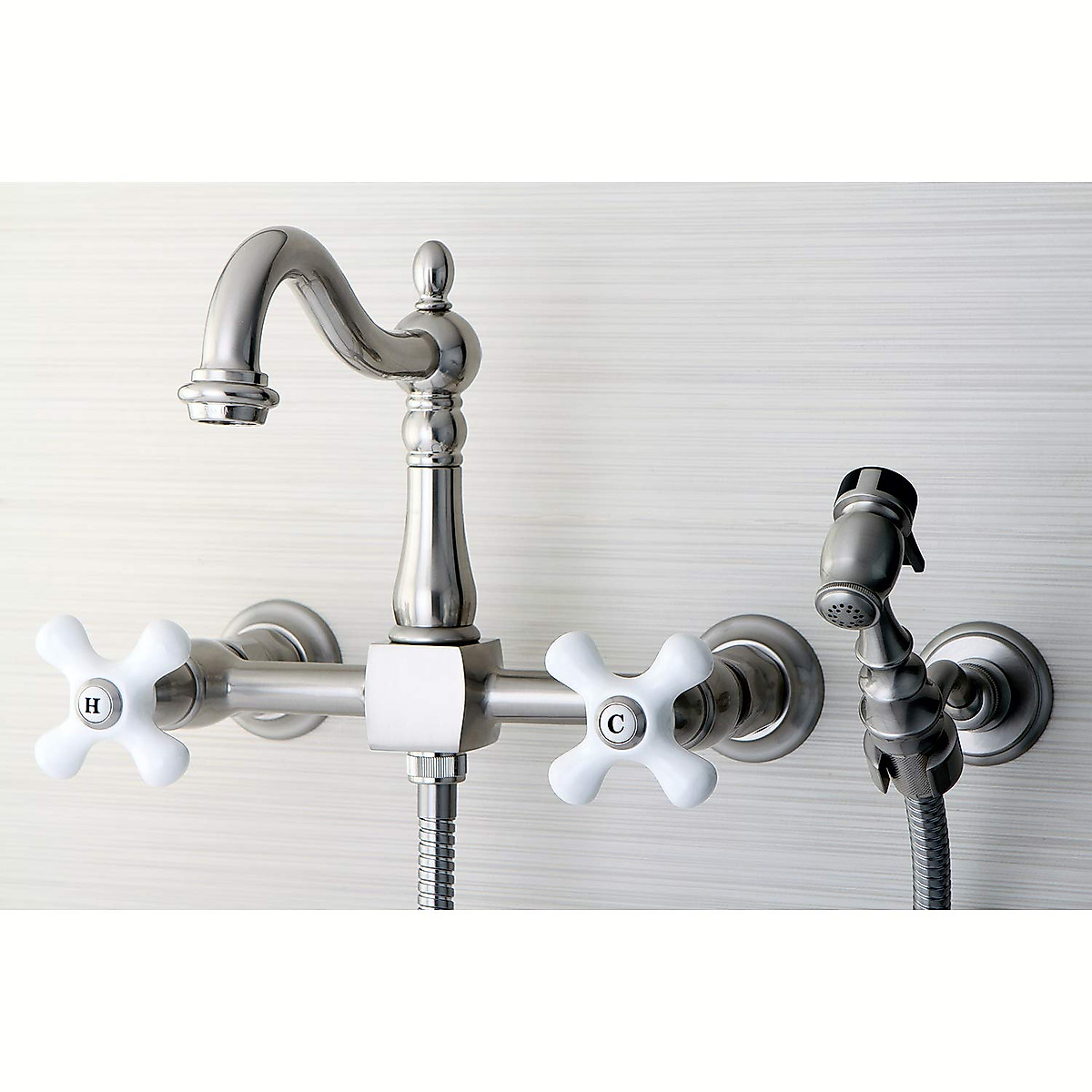 Kingston Brass KS1268PXBS Heritage Wall Mount Kitchen Faucet Sprayer, Brushed Nickel, 8 x 6.56 x 2.25