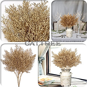 Gold Antlers Grass Artificial Plants Christmas Decoration, Faux Golden Twig Branches Plastic Fake Branch Plant for Xmas Party Home Garden Indoor Outdoor Wedding Table Centerpiece DIY Decor - 3 Pack