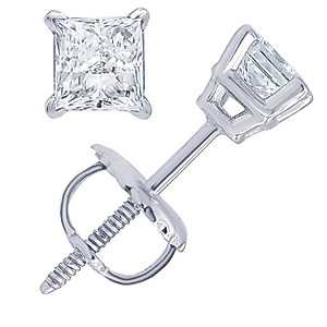 Beyond Brilliance 14K White Gold Princess Diamond Accent Earrings By Diamond Stud Earrings For Women Gift Box Included