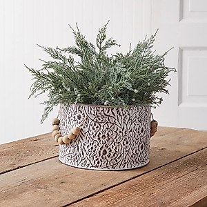 CTW Home Collection 370679 Wildflowers Stamped Metal Bucket with Wood Bead Handles, 9-inch Diameter