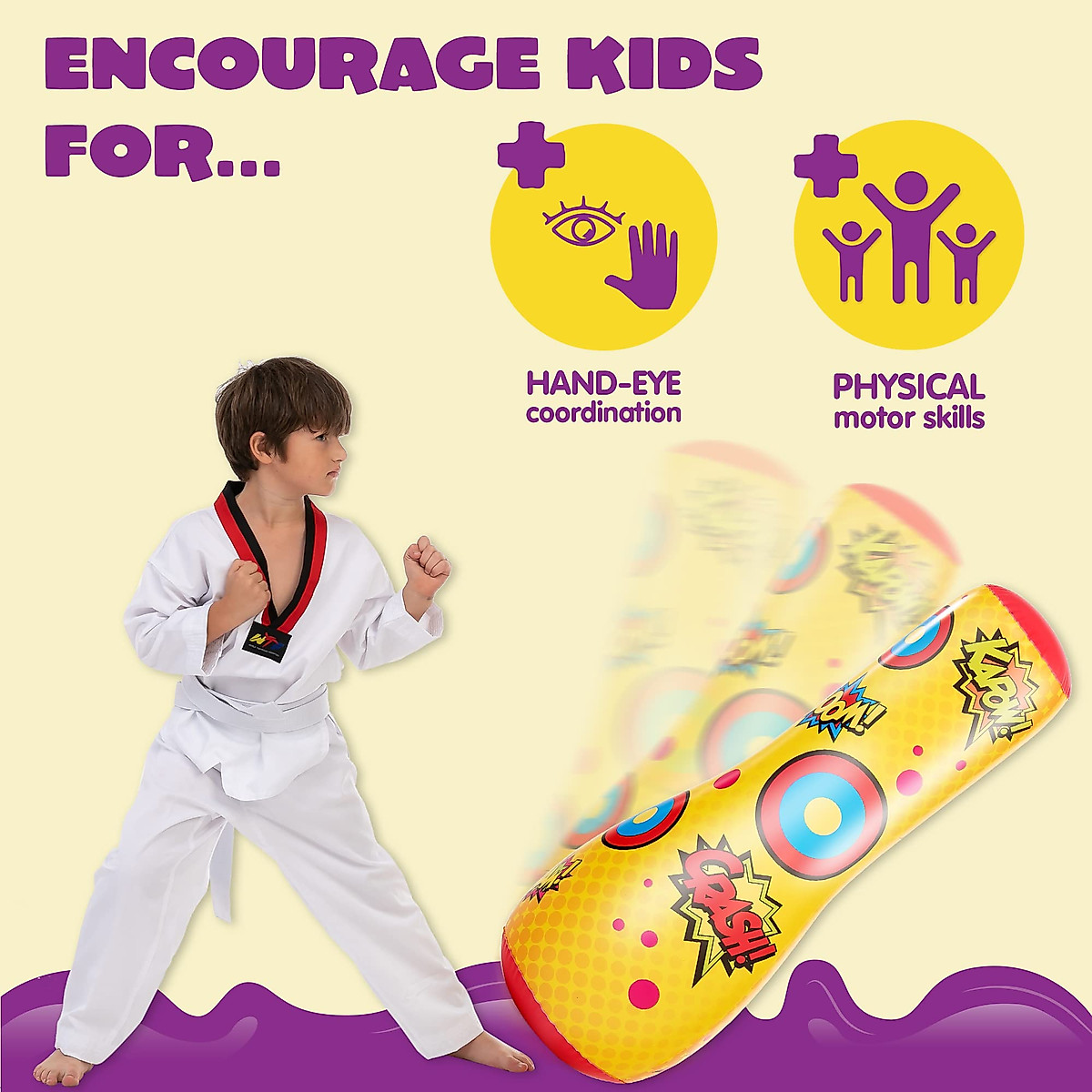 Inflatable Bopper, 47 Inches Kids Punching Bag with Bounce-Back Action, Inflatable Punching Bag for Kids Presents, Inflatable Toys for Kids
