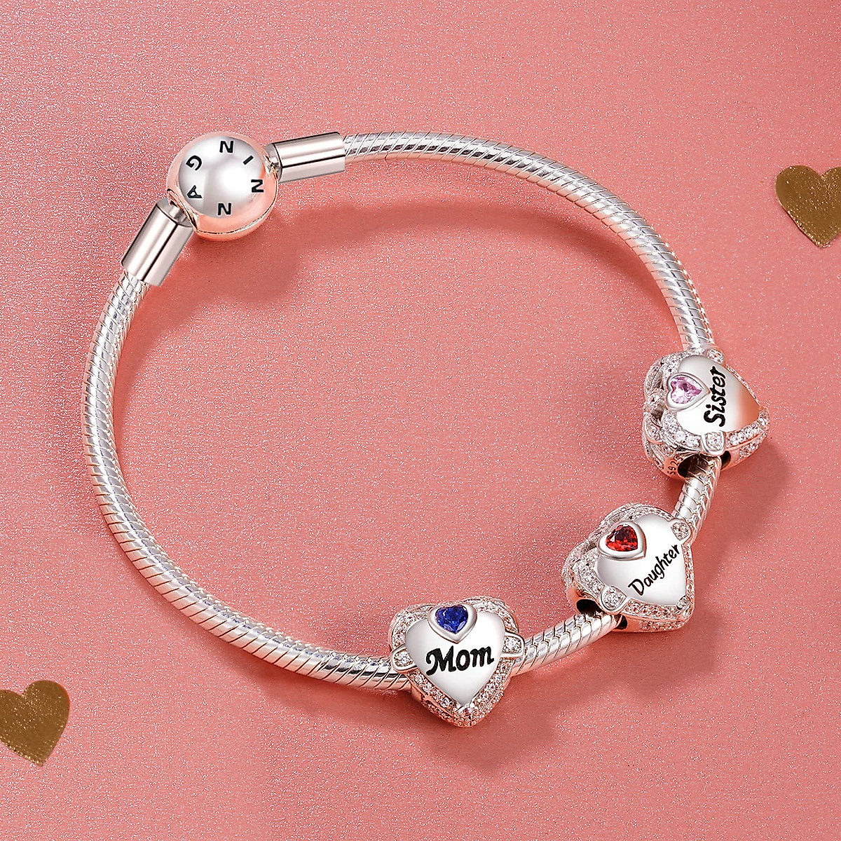 NINGAN Snake Chain Bracelet for Pandora Charms 925 Sterling Silver Signature Bracelet with Round Clasp Charm Clear, Happy Birthday Gift for Women, 7.1in/18cm Bracelet