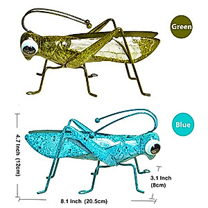 ShabbyDecor Metal Grasshopper Figurine Yard Art Locust Lawn Ornament Mantis Hanging Wall Sculpture Decoration Set of 2 ,Blue&Green