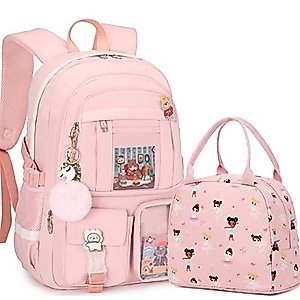 Laptop Backpacks 16 Inch School Bag with Lunch Box Set College Elementary Backpack Cute Lunch Bag Anti Theft Travel Daypack Large Bookbags for Teens Girls Women Kids Students (Pink- Dance Girls)
