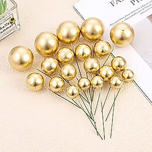 Goensjt 40 PCS Gold Cake Topper, Foam Ball DIY Cake Insert Toppers for Birthday, Baby Shower, Wedding, Anniversary, and More
