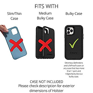 Turtleback Holster Case Designed for iPhone 14 Pro Max, 14 Plus, 12/13 Pro Max Fits w/ OB Defender or Bulky Cases, Black Nylon Holster Pouch with Heavy Duty Rotating Belt Clip, Horizontal