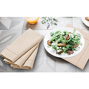 Linen Hemstitched Cloth Napkins, Set of 12 - Natural Flax, Washable Dinner Napkins
