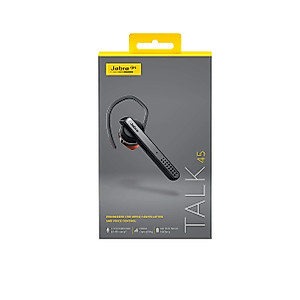 Jabra Talk 45 Bluetooth Headset for High Definition Hands-Free Calls with Dual Mic Noise Cancellation, 1-Touch Voice Activation and Streaming Multimedia (Renewed)