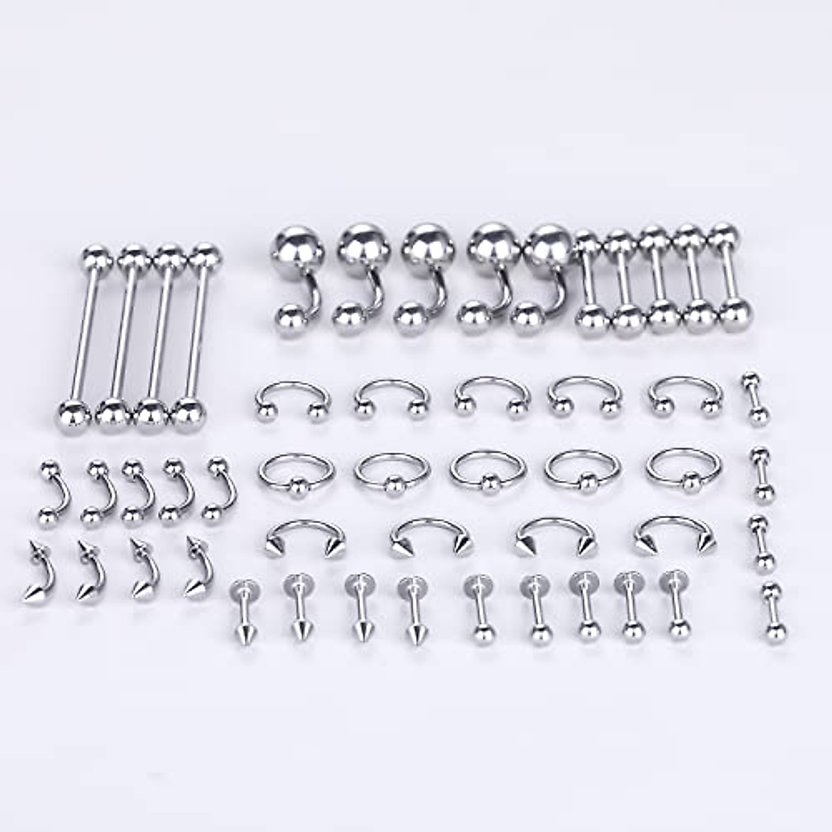 Xpircn 70PCS Piercing Kit Stainless Steel 14G 16G Lip Nose Septum Tongue Tragus Cartilage Daith Eyebrow Belly Button Rings Body Piercing Jewelry Tools