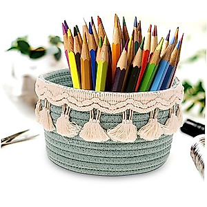 SWOOMEY Baby Toy Basket Cotton Rope Basket Tassel Side Rope Basket Desktop Basket Baby Cotton Rope to Weave Superior Cotton Rope Woven Toy Basket