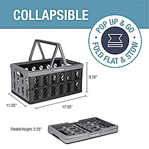 CleverMade Eco 24L Collapsible Reusable Plastic Grocery Shopping Baskets; Small Foldable Storage Crates with Handles, 3 Pack, Stone