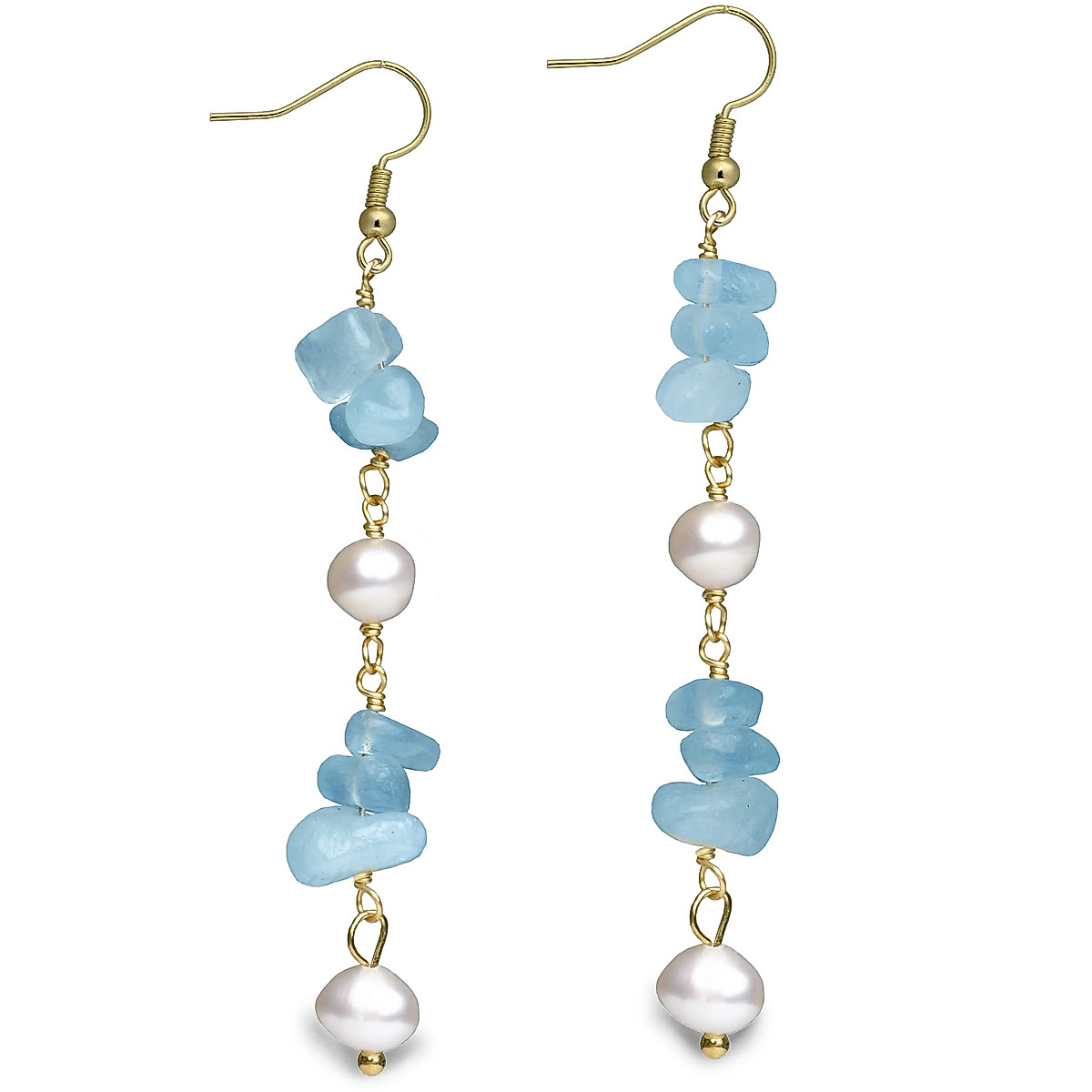 Long Raw Aquamarine Dangle Drop Earrings,Genuine Aquamarine Gemstones Handmade Jewelry March Birthstone Gift for Women (Dangle)