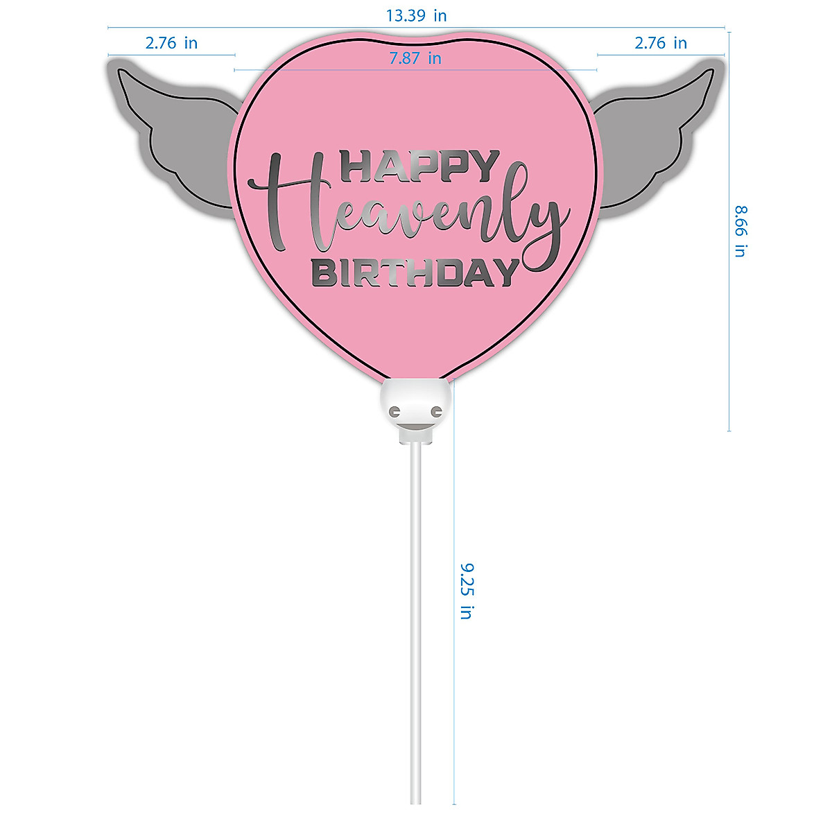 Heavenly Balloons on a stick Happy Heavenly Birthday pink balloon heart shaped with angel wings