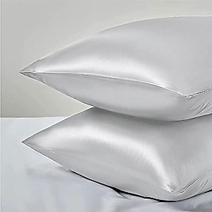 Silk Satin Pillowcases for Hair - BPC Bed Pillow Cases Standard Size Set of 2 for Hair and Skin, Satin Pillowcase 20x26 inches, Pillow Covers with Envelope Closure, Breathable, Skin-Friendly(White)