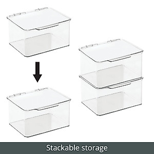 mDesign Plastic Kitchen Pantry and Fridge Storage Organizer Box Containers with Hinged Lid for Shelves or Cabinets, Holds Food, Snacks, Canned Drinks, Seasoning, Condiments, or Utensils, 8 Pack, Clear