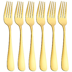 Matte Gold Dinner Fork Set, GoGeiLi 8.0-inch Stainless Steel Satin Finish Fork Silverware, Gold Flatware Table Fork Set of 6, Dishwasher Safe