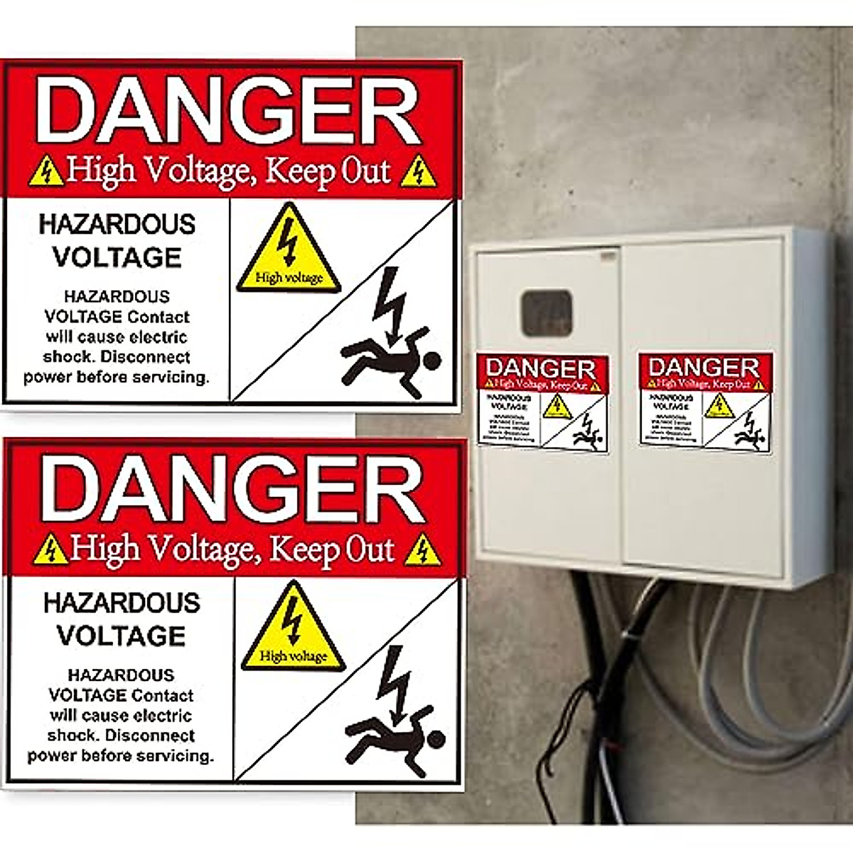 Hazardous Voltage Safety Warning Sticker 3" X 4" Danger Voltage Warning Keep Out Label Decal Vinyl Adhesive High Voltage Electrical Safety Warning Sign Sticker for Battery Bank, in-Wall Safe 8 Pack