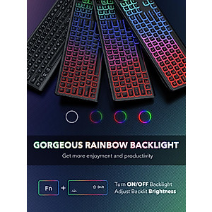 Wireless Keyboard and Mouse Backlit, Quiet Light Up Keys, Tilt Legs, Sleep Mode - Rechargeable USB Cordless Combo for Computer, iMac, PC, Laptop - by SABLUTE, Black