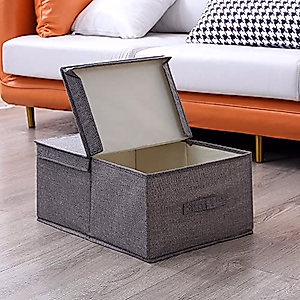 FIHAP Collapsible Storage Bins with Lids for Clothes, Sturdy Fabric Storage Cubes Container, Foldable Closet Organizer, Stackable Box for Bedroom Sheets Blankets Toys, 3 Pack, Grey