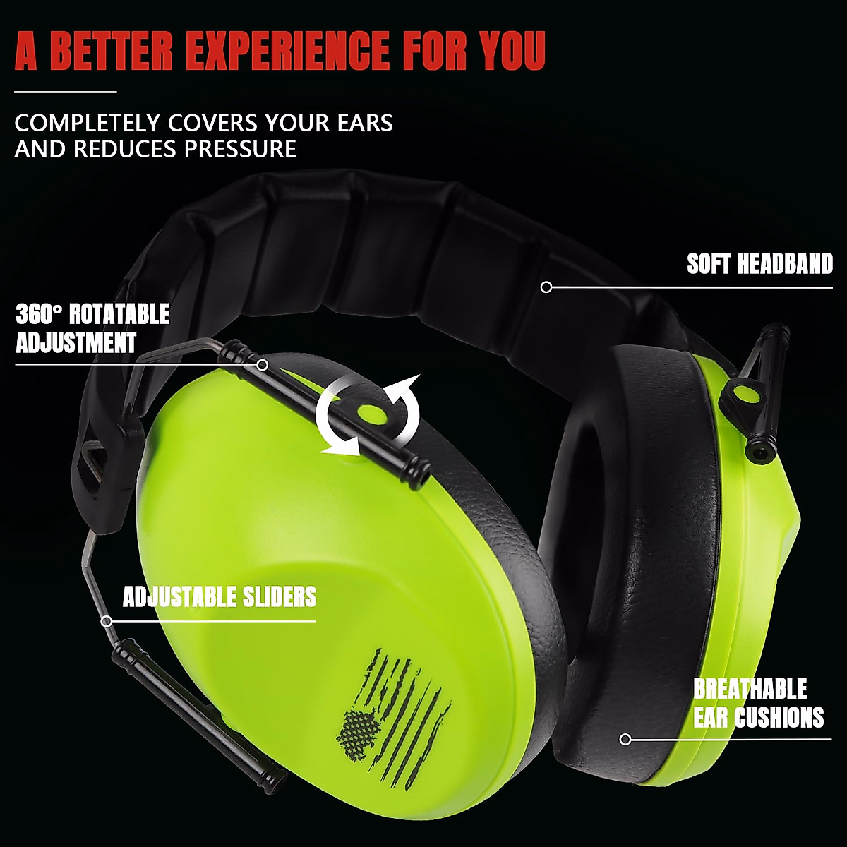 HEARMOR Safety Ear Protection Ear Muffs, Noise Cancelling Earmuffs for Tactical, Shooting Gun Range and Hunting, Fluorescent Green