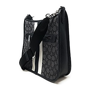 COACH Women's Dempsey File Crossbody Shoulder Bag (Signature Jacquard - Stripe - Patch - Black Smoke - Black Multi)