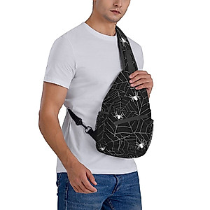 SURERUIM Spider Web Sling Bag Crossbody Shoulder Backpack Seamless Pattern with Spiderwebs Black and White Grunge Background Chest Bag Abstract Rough Urban Style Travel Hiking Daypack