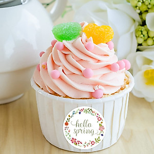 Acetiamin 500PCS Hello Spring Sticker Roll, 1.5 Inch Round Flower Label Stickers for Kids and Adults, Happy Spring Holiday Gift Tag for Greeting Cards, Gift Boxes Decorations, Sealed Envelopes